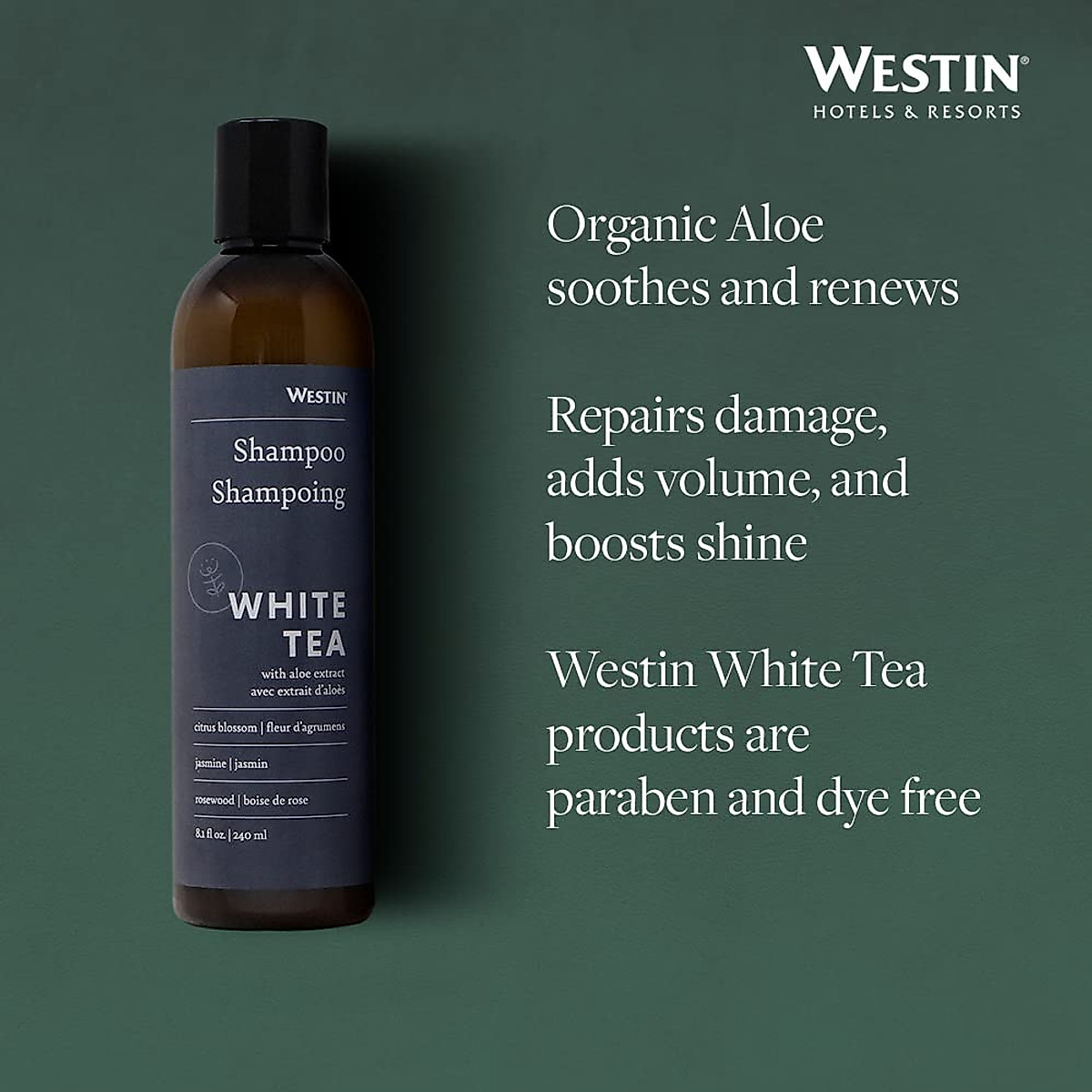 Westin White Tea Aloe Shampoo - Vitamin and Antioxidant-Packed Shampoo for All Hair Types - Signature White Tea Aloe Scent - 8 ounces