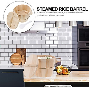 BESTonZON Bamboo Handmade Rice Bucket Rice Steamed Bucket with Lid Rice Steamer Baskets Rice Barrel Wooden Wood Cooking Steamer Dumpling Steamer Basket