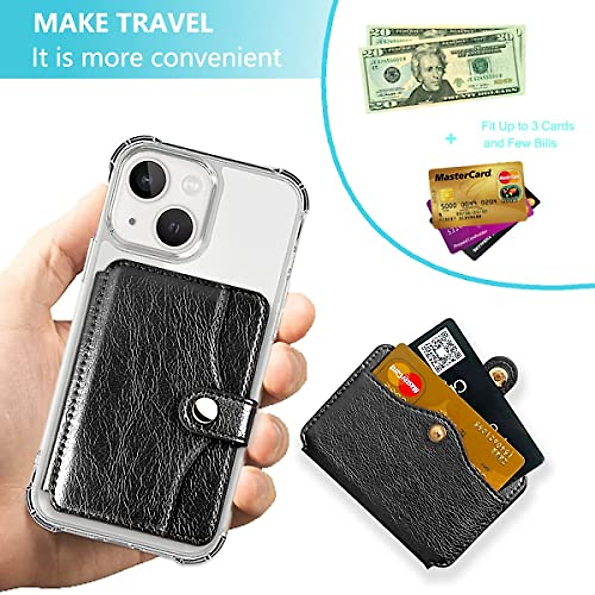 通用 Phone Wallet Stick on, Credit Card Holder for Cell Phone and Phone Card Holder Stick on for Back of Phone or Phone Case (Black)