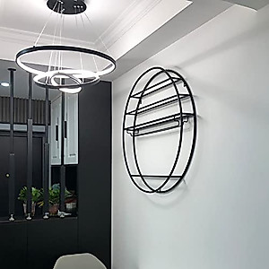 Wall-Mounted Wine Rack Round Wine Bottle Holder ， with Hanging Goblet Glass Stemware Racks ， Black Metal Iron Storage Shelf ， Organizer Shelves for Bar Kitchen (Size : 85x10x85cm)