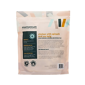 Momentum Carnivore Nutrition Freeze-Dried Chicken, Spinach & Sea Kelp – Single-Ingredient Raw Dog & Cat Treats – High-Protein, Grain-Free Snacks for Pets – 3 oz Bag