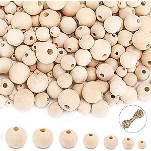 UOONY 800pcs Wooden Beads for Crafts 7 Sizes Unfinished Natural Wood Beads Wooden Beads Bulk 6mm, 8mm, 10mm, 12mm, 14mm, 16mm, 20mm Beads for Garland Macrame Jewelry Making DIY Farmhouse Decor