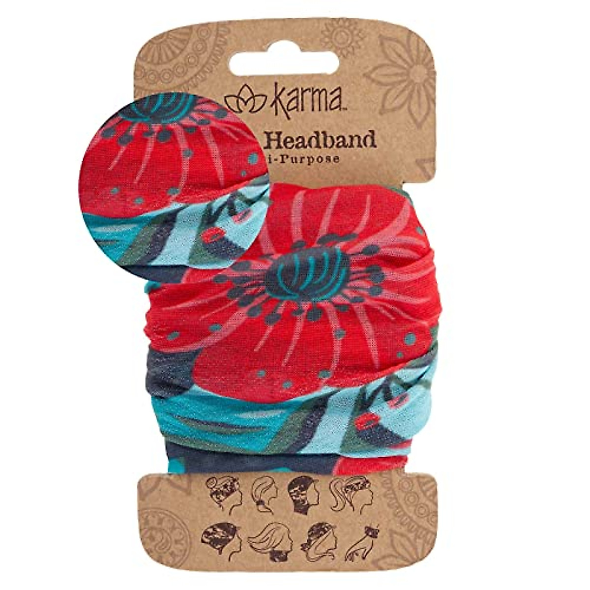 Karma Pink Medallion Headband for Women - Wide - Fabric Headband and Stretchy Hair Scarf - Pink