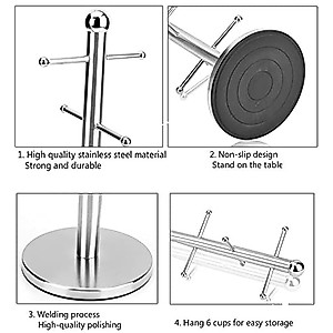 Stainless Steel Mug Drying Storage Rack Holder Mug Hooks,Multi-Functional Cup Dispaly Stand Tree Shape Coffee Cups Stand with 6 Hooks for Kitchen Home Decor