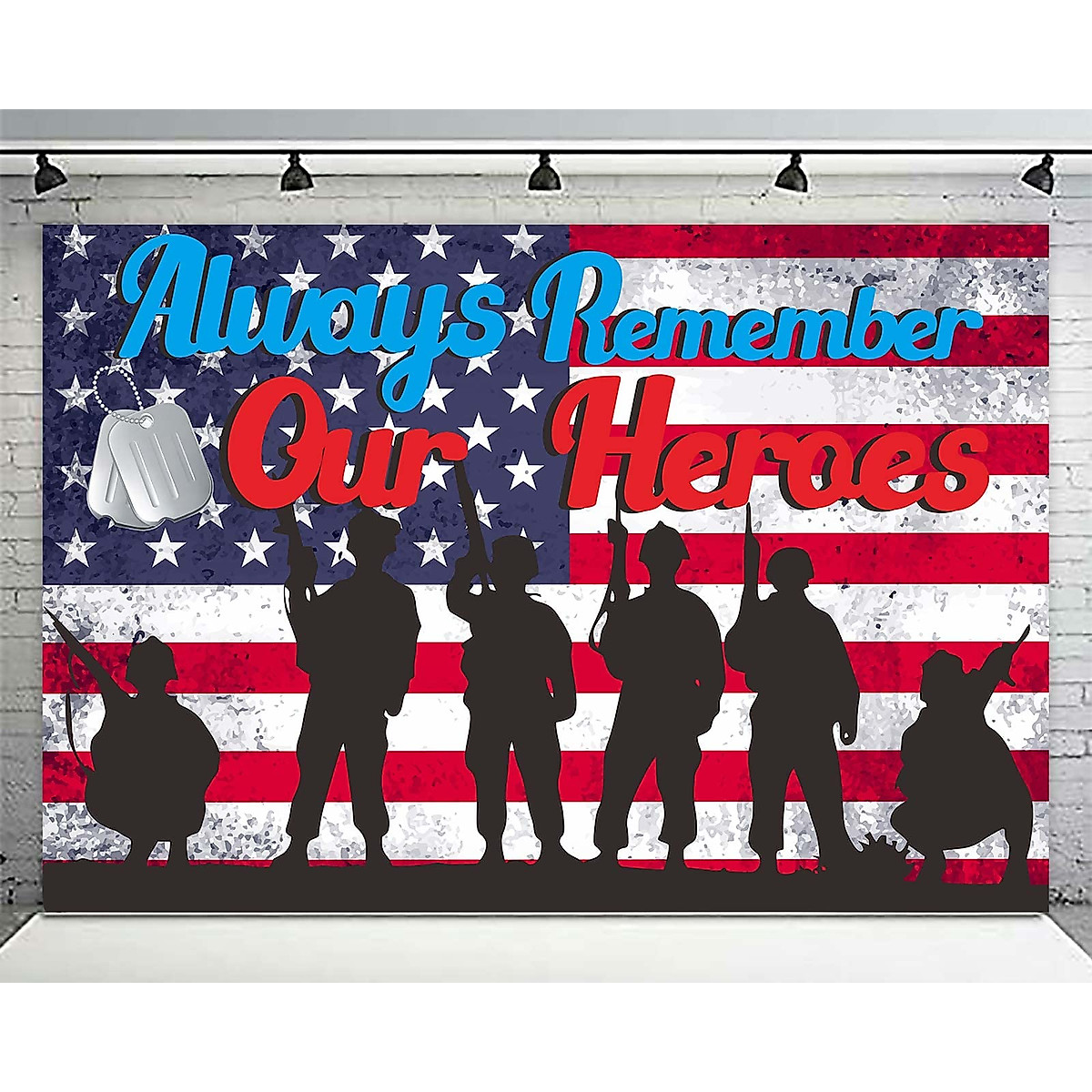 Always Remember Our Heroes Airman Soldiers Banner Stars Red White and Blue Stripes Theme Decor for Retirement Ceremony American Military Veteran Retired Going Away Party Supplies Decorations Backdrop