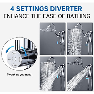 G-Promise All Metal Shower Diverter with Low Handheld Holder and 13 Inch Curved Adjustable Shower Head Extension Arm, 3-Way Diverter Valve with Pause Mode (Chrome)