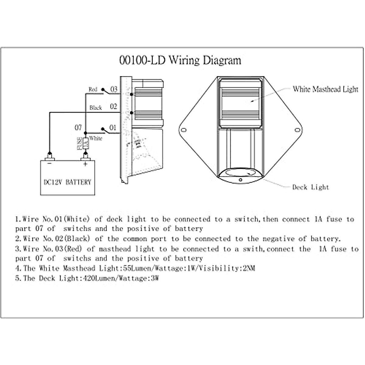 Pactrade Marine Waterproof LED Combo Masthead And Deck Light Vertical Mount For Sailboat Boats Up To 12M, G4 Type Bulb and LED Type