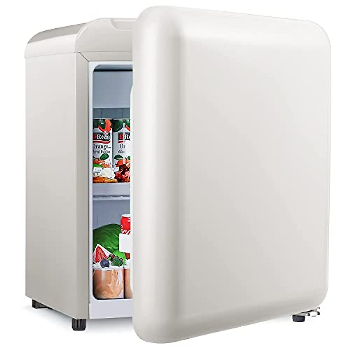 Kismile Retro Mini Fridge with Freezer,1.7cu. ft Small fridge with Adjustable Removable Glass Shelves, Mechanical Control, Compact Refrigerator for Office, Dorm, Bedroom (White)