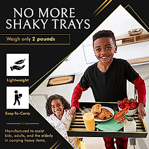 DIVERSITY TRADE Gold & Black Serving Tray w/ Handles – 17'' x 12'' Black Decorative Tray Large Ottoman TrayLiving Room Leak Proof Coffee Table Tray Glass Serving TrayOttoman Coffee Table (CX80225)