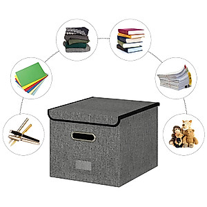 Forlogic File Organizer Box with Lid, Collapsible Linen File Box for Letter/Legal Folder, Filing Box, File Folder Organizer with Hanging Folders for File Storage in Office/Home