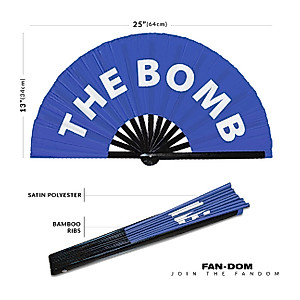 The Bomb Hand Fan Foldable Bamboo Circuit Rave Hand Fans Slang Words Fan Outfit Party Gear Gifts Music Festival Rave Accessories (Blue)