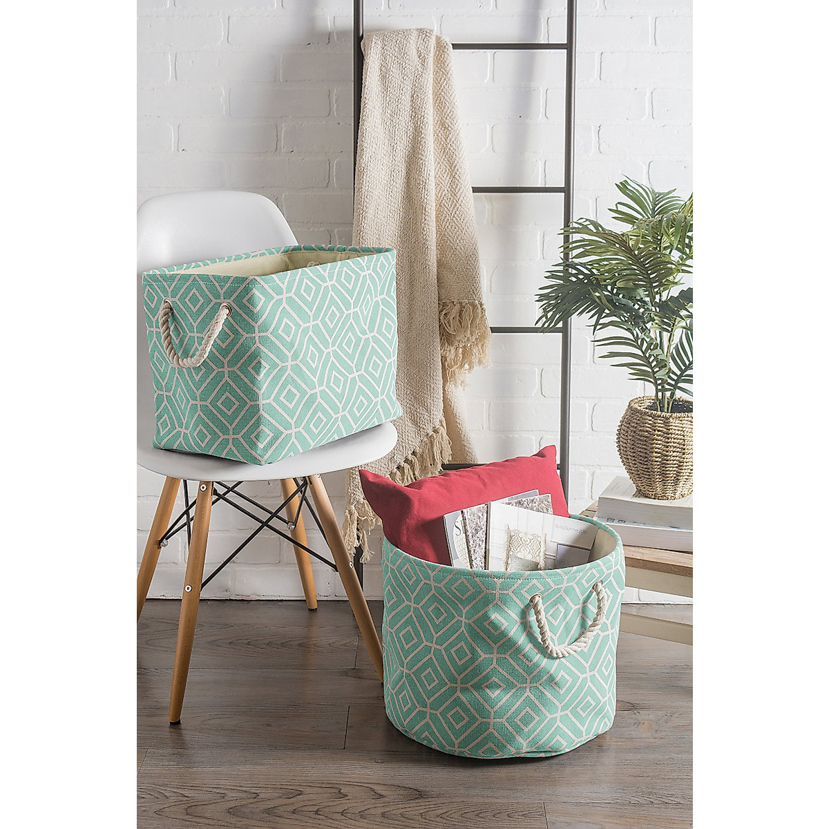 DII Collapsible Polyester Storage Bin, Stained Glass, Aqua, Large Rectangle