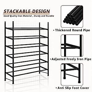 YIZAIJIA Shoe Rack Storage Organizer 6 Tier Expandable Metal Adjustable Shoe Shelf Free Standing Shoe Rack for Entryway Closet Doorway,Black