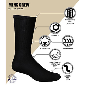 Yacht & Smith 12 Pairs Mens Cotton Crew Socks, Solid, Athletic Sports Socks, Valuepack
