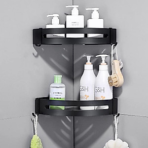 Ookeg 2 Pack Shower Caddy Corner, Corner Shower Shelf for Bathroom, 2 Tier Shower Corner Shelf with 4 Hooks, No Drilling Self Adhesive