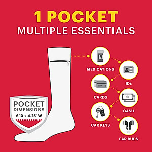 Pocket Socks Women Fashion Cotton Crew Socks, Hidden Zipper Security Pocket for Travel, ID, Ear Buds & More, One Size, Peace Sign