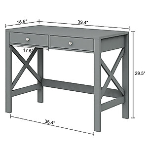 ChooChoo Home Office Desk Writing Computer Table Modern Design Desk with Drawers (Grey)