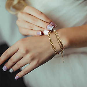 YANODA Gold Chain Bracelet 18K Gold Plated Dainty Cuban Bracelet Coffee Bean Bracelets Set for Women Minimalist Layering Stacking Handmade Bracelet Gift for Women