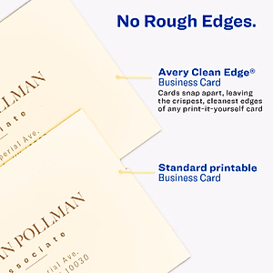Avery Clean Edge Printable Business Cards with Sure Feed Technology, 2" x 3.5", Ivory, 200 Blank Cards for Laser Printers (5876)