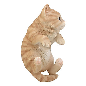 Ebros Lifelike Pot Pal Hanging Orange Tabby Cat Statue 8" Tall with Glass Eyes Hand Painted Realistic Feline Cat Decor Figurine Cats Kittens Kitties Animal Pet Sculpture Garden Patio Decorative