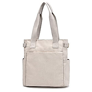 Women’s Lightweight Canvas Tote Purse with Zipper and Pockets for Work School Shoulder Bags