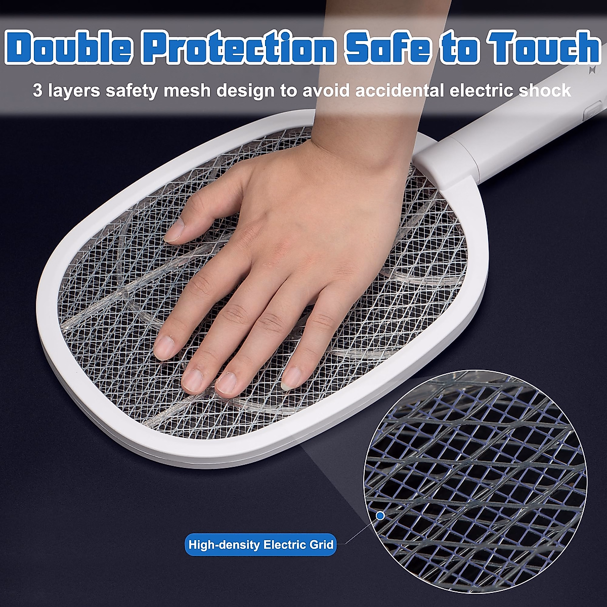 Phosooy Electric Fly Swatter Rackets, 2-in-1 Handhold Bug Zapper with 3000V High Voltage, Plug-in Mosquito Killer Insect Light Trap with 3 Layer Safety Mesh Portable for Indoor Outdoor Use (2)