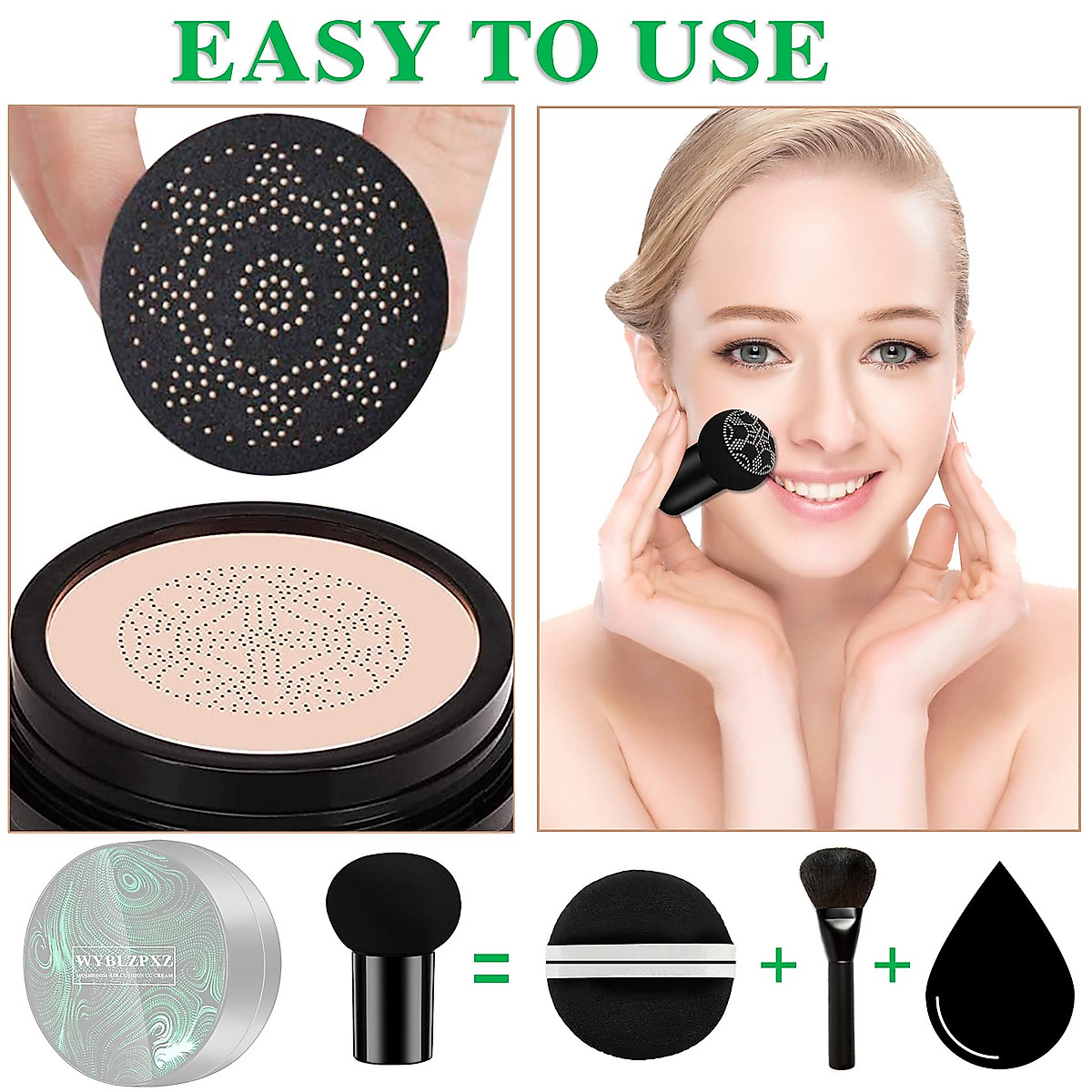 Mushroom Head Air Cushion CC Cream BB Cream Cushion Foundation Moisturizing Full Coverage Foundation Concealer Lasting Foundation Makeup Tone Makeup Base Primer（Natural）