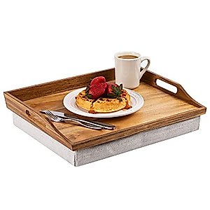Rossie Home Acacia Wood Bed Tray Lap Desk with Detachable Cushion, Serving Tray - Natural - Fits up to 15.6 Inch Laptops - Style No. 76106