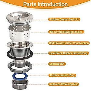 ANVAVA Kitchen Sink Drain 3-1/2 Inch Sink Drain Assembly Kit with Removable Kitchen Sink Drain Basket and Sink Stopper Sealing Lid, Tailpiece Retaining Nut, Stainless Steel