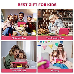 Cheerjoy Kids Tablet 10 inch, Android 12 Tablet for Kids with Parent Control, Kidoz Pre-Installed, 2GB+32GB, 6000mAh Dual Camera WiFi Bluetooth Tablet, Children Tablet with Shock-Proof Case (Pink)