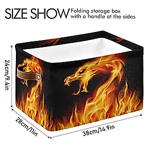 Storage Bins Abstract Fiery Dragon Storage Basket Collapsible Cube Rectangle with Handle Storage Box for Shelves Home Office Closet 1 Pack