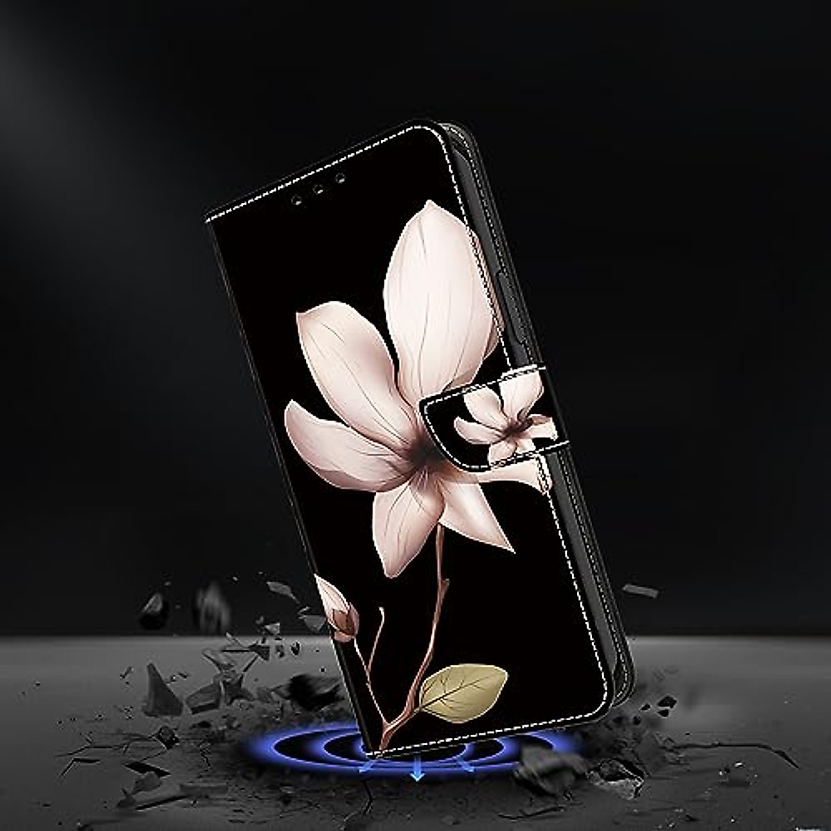 ALILANG for Samsung Galaxy Z Fold 4 5G Wallet Case with Credit Card Holder, Flip Book PU Leather Protective Magnetic Cover for Samsung Z Fold 4 Phone Case-One Flower