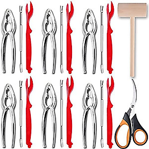 Artcome 21 Pcs Seafood Tools Set Nut Cracker Set includes 6 Crab Crackers, 6 Forks, 6 Lobster Shellers, 1 Lobster Crab Mallets, 1 Seafood Scissors and Storage Bag