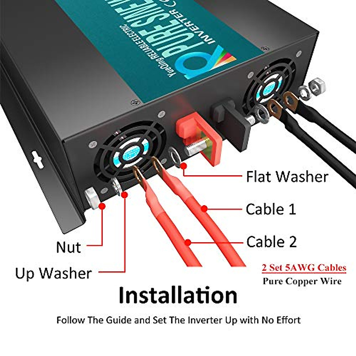 WZRELB Reliable 2500W Pure Sine Wave Solar Power Inverter 48V 110V 120V 60Hz Power Converter LED Display DC to AC Power Generator with Remote Controller Hardwire Terminal
