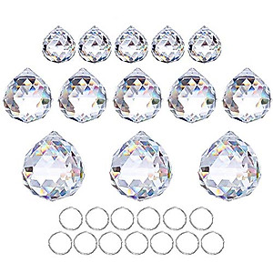 Crystalsuncatcher 20mm/30mm/40mm Clear Crystal Ball Prisms Chandelier Lamp Lighting Drops Hanging Prisms Parts Suncatcher Rainbow Maker Home Decor, Pack of 13