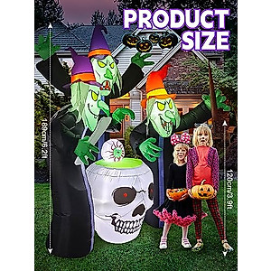 Lanstics Halloween Inflatable Outdoor, 6.2FT Witch Inflatable Yard Decoration 3 Witch Around Cauldron with LED Light Green Eye Skull Halloween Blow Up Decoration for Lawn Party Home Decor…