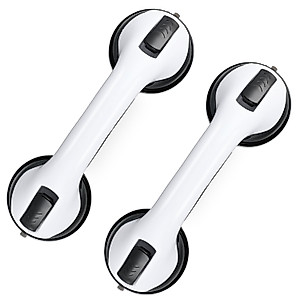 Grab Bars for Bathtubs and Showers, 2 Pack Shower Handle 12 Inch Strong Suction Shower Bar, Safety Bars for Shower Chair, Bathroom Grab Bar for Senior -Black White