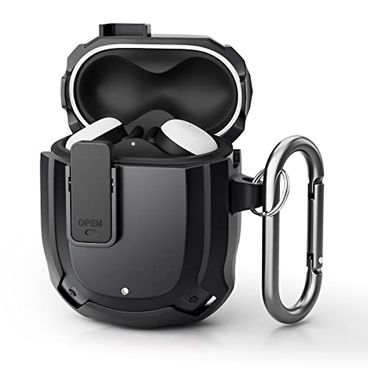 JAKPAK Compatible with Google Pixel Buds 2 Case Cover [Front LED Visible] Shockproof Protective Case with Keychain Secure Lock Design Hard PC Case Cover for Pixel Buds 2 2020 Black