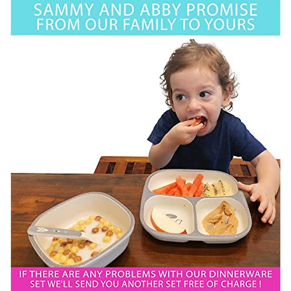 Kids 5 piece Dinnerware Set - Bamboo Toddler Dinner Set - Dishwasher Safe - The Perfect Childrens Dining Set With A Bowl, Plate, Cup And Utensils- Divided Plate Which Is Great For Fussy Eaters