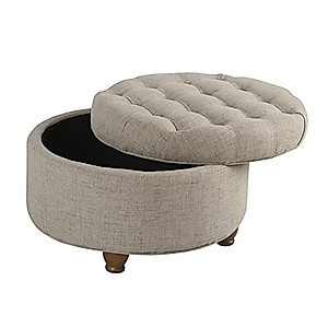 Homepop Home Decor Button Tufted Woven Round Storage Ottoman Large
