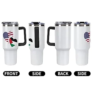 Palestine U.S. Flag 40oz Water Bottle Double Wall Insulated Tumbler with Handle Leakproof Travel Mug Black-style
