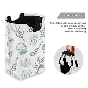 Shell Stars Coastal Starfish Seashell Large Laundry Basket Ocean Creature Collapsible Laundry Hamper with Handles Waterproof Clothes Washing Bin Dirty Baskets Storage for Home College Dorm