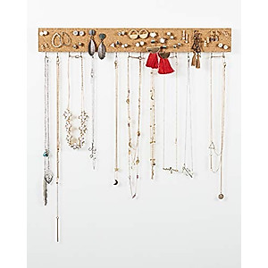 Stud Earring Organizer Hanging Holder with Cork Board - Wall Mount Jewelry Organizers - Necklace Display Rack - Mounted Cork Jewelry Display - Storage Hanger for Necklaces and Stud Earrings