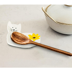 Cat Spoon Rest With Sunflower Spoon Holder For Stove Top White Ceramic Spoon Rest For Stove Top