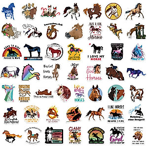 50Pcs Pack Horse Stickers Horse Style PVC Waterproof Vinyl Stickers Decals for Decor Party Car Laptops Water Bottle Helmet Refrigerator Stickers