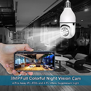Nexete Wi-Fi Light Bulb Camera, HD 3.0MP Wireless 2.4GHz WiFi Home Security Camera 360° Surveillance Cam with Floodlight/Night Vision/Alarm/Auto Tracking Motion Detection