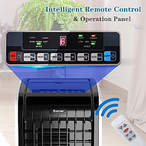 COSTWAY Evaporative Cooler, Include Remote Control, 2 Ice Packs, Portable Bladeless Fan with 3 Modes, 3 Speeds, 8H Timer, LED Display, Air Cooler for Indoor Use, Bedroom (Black)