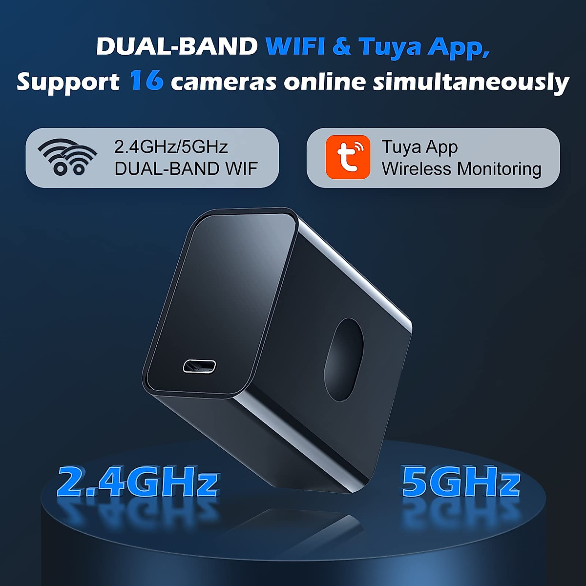 2K HD Spy Camera Hidden Camera with 2.4/5 GHz WiFi,160° Wide-Angle Human Detection camera with Type C charger & Night Vision, Nanny Cam Spy Cam with 3-in-1 Charging Cable,Exclusive Feature Upgrades