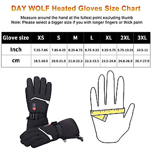 day wolf Upgraded Heated Gloves for Men Women, Waterproof and Touch Screen 7.4V 2200mAh Rechargeable Electric Gloves Hand Warmer for Skiing, Snowboarding, Skating, Camping Hiking Running
