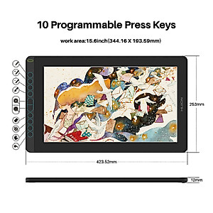 2021 HUION KAMVAS 16 Graphics Drawing Tablet with Full-Laminated Screen Anti-Glare 10 Express Keys Android Support Battery-Free Stylus 8192 Pen Pressure Tilt Adjustable Stand - 15.6 Inch Pen Display